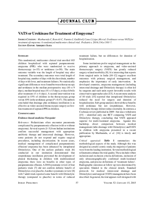 (PDF) VATS or urokinase for treatment of empyema?