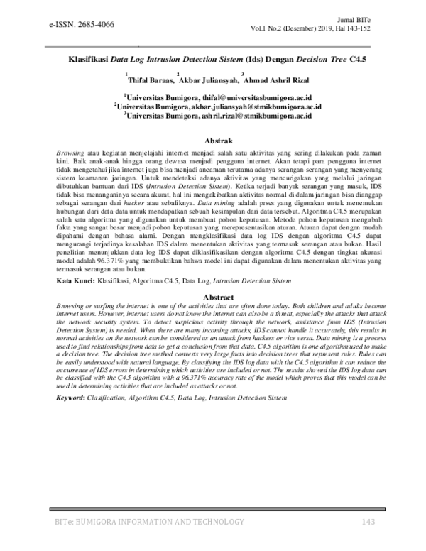 (PDF) Klasifikasi Data Log Intrusion Detection Sistem (Ids) Dengan Decision Tree C4.5