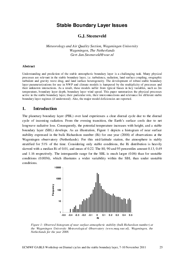 (PDF) Stable Boundary Layer Issues