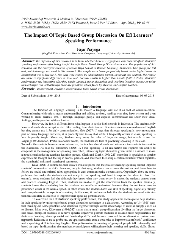 (PDF) The Impact Of Topic Based Group Discussion On Efl Learners ...