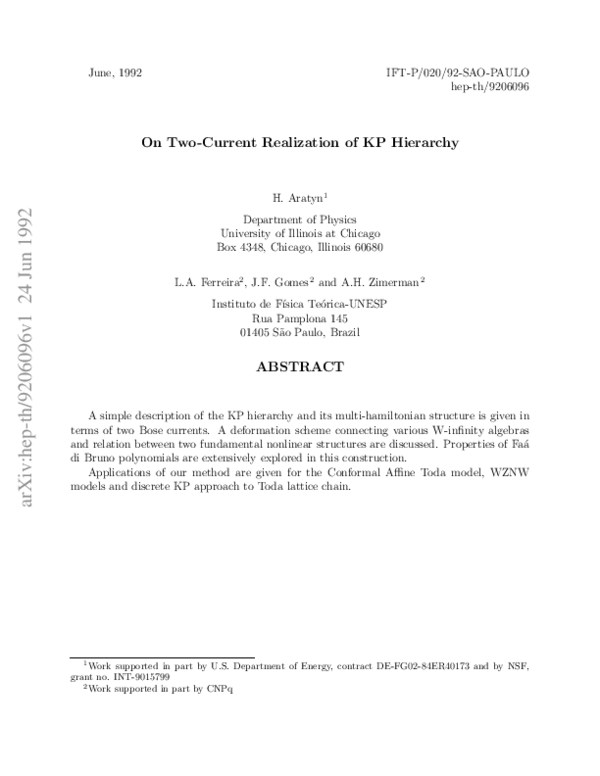(PDF) On two-current realization of KP hierarchy