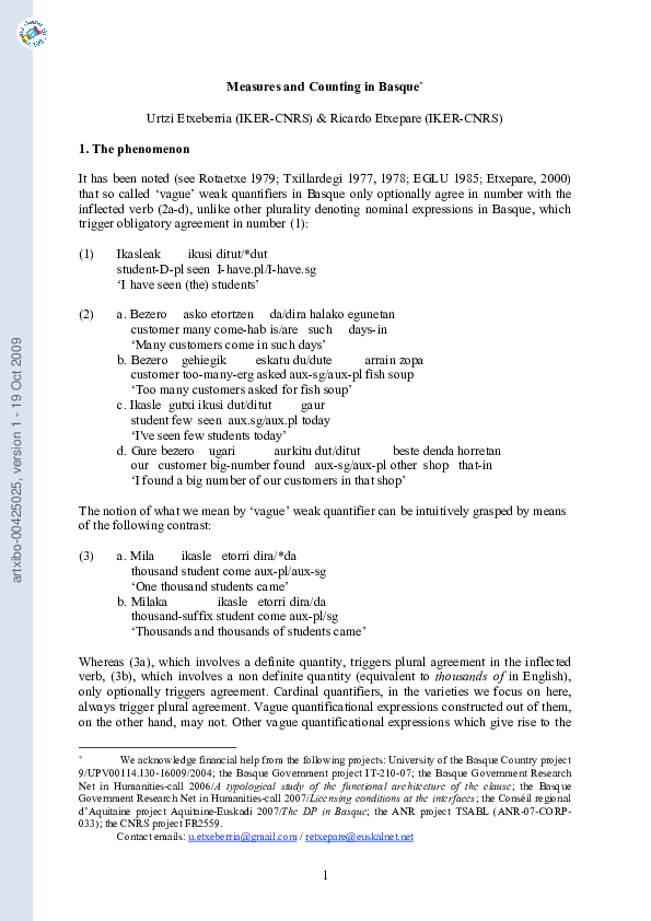 (PDF) Measures and Counting in Basque