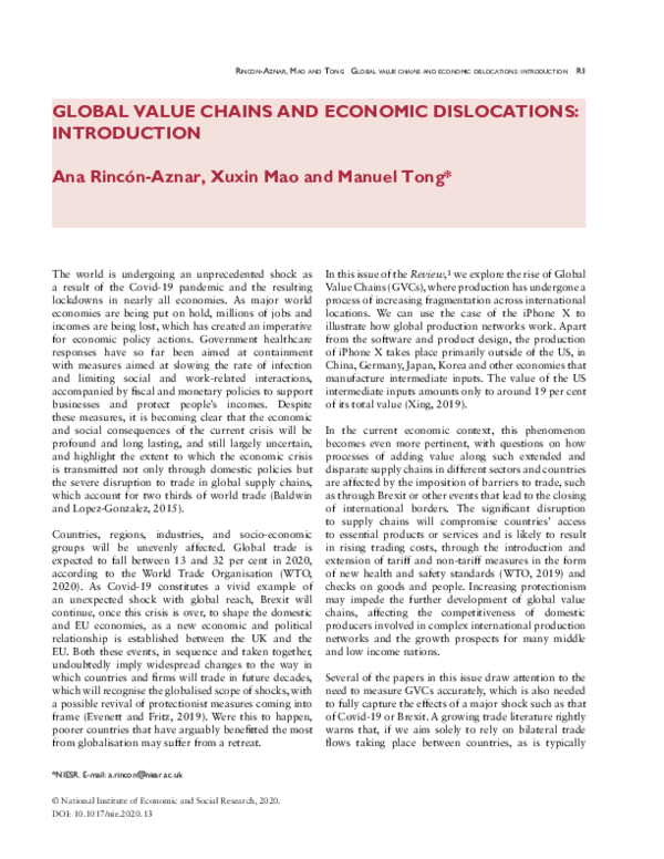 (PDF) Global Value Chains and Economic Dislocations: Introduction