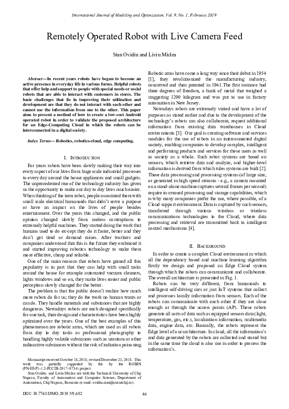 (PDF) Remotely Operated Robot with Live Camera Feed