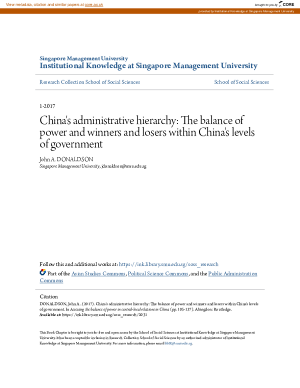 (PDF) China’s administrative hierarchy : The balance of power and ...