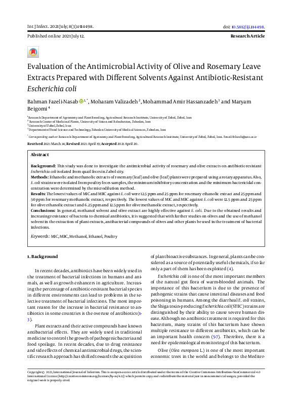 (PDF) Evaluation of the Antimicrobial Activity of Olive and Rosemary Leave Extracts Prepared ...