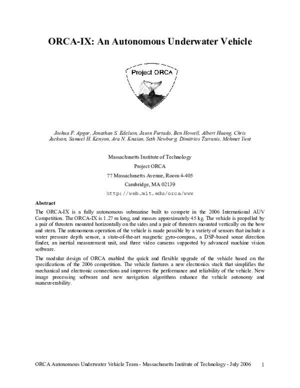 (PDF) ORCA-IX : An Autonomous Underwater Vehicle