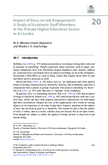 (PDF) Impact of Envy on Job Engagement: A Study of Academic Staff ...