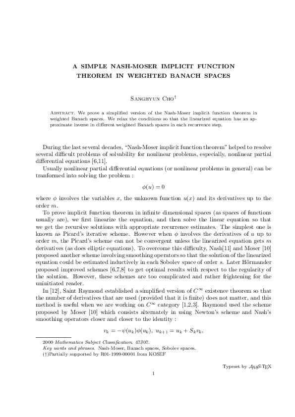 (PDF) A simple Nash-Moser implicit function theorem in weighted Banach spaces