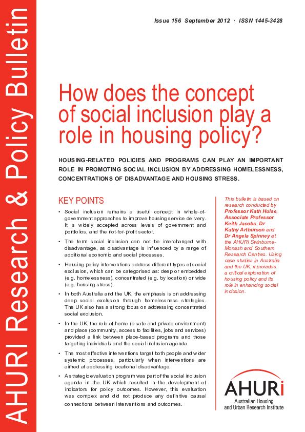 (PDF) How does the concept of social inclusion play a role in housing ...
