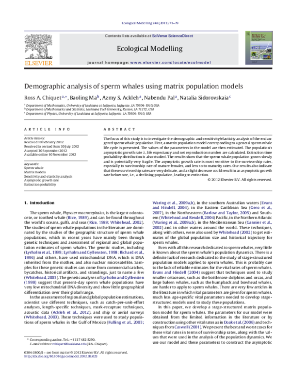 (PDF) Demographic analysis of sperm whales using matrix population models