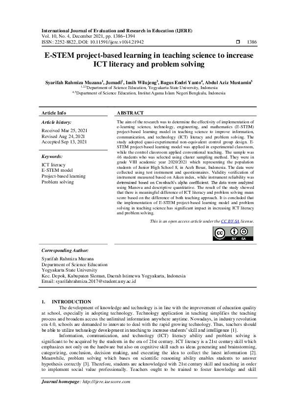 (PDF) E-STEM project-based learning in teaching science to increase ICT ...