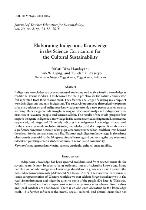(PDF) Elaborating Indigenous Knowledge in the Science Curriculum for ...