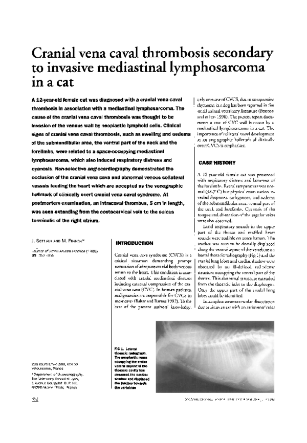 (PDF) Cranial vena caval thrombosis secondary to invasive mediastinal ...