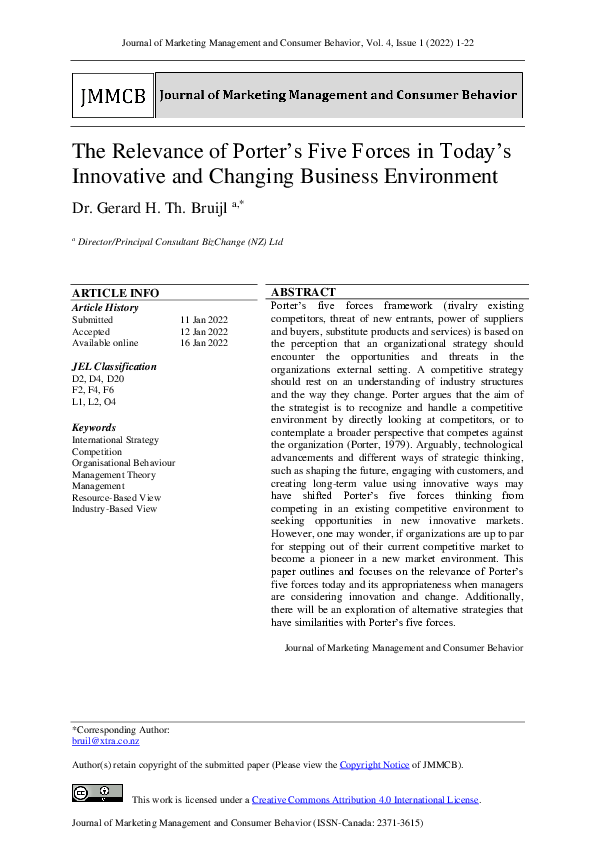 (PDF) The Relevance Of Porter’s Five Forces In Today’s Innovative And ...