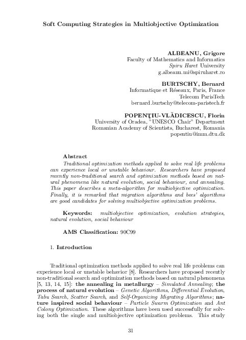 (PDF) Soft Computing Strategies in Multiobjective Optimization