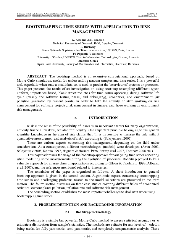 (PDF) Bootstrapping time series with application to risk management