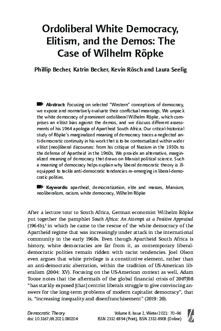 (PDF) Ordoliberal White Democracy, Elitism, and the Demos: The Case of ...