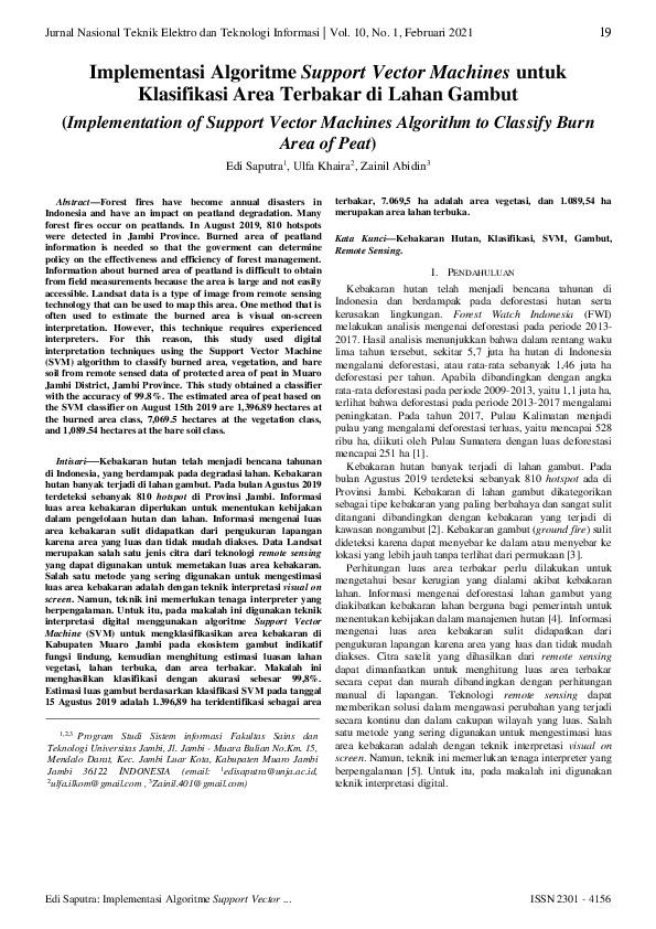 (PDF) (Implementation of Support Vector Machines Algorithm to Classify Burn Area of Peat ...