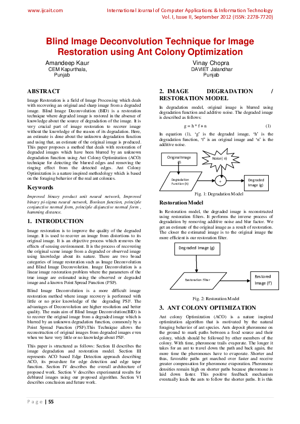 (PDF) Blind Image Deconvolution Technique for Image Restoration using Ant Colony Optimization