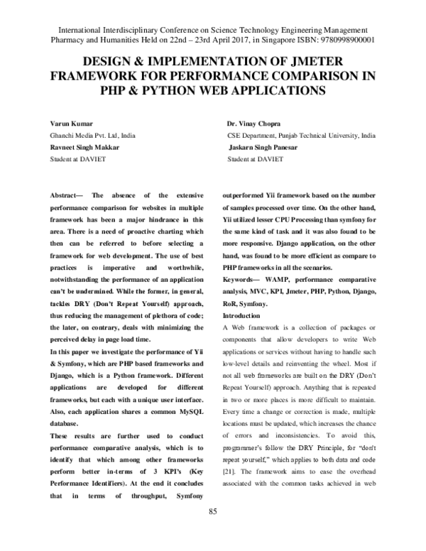 (PDF) in Singapore ISBN : 9780998900001 85 DESIGN & IMPLEMENTATION OF JMETER FRAMEWORK FOR ...