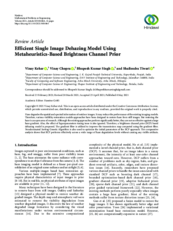 (PDF) Efficient Single Image Dehazing Model Using Metaheuristics-Based Brightness Channel Prior