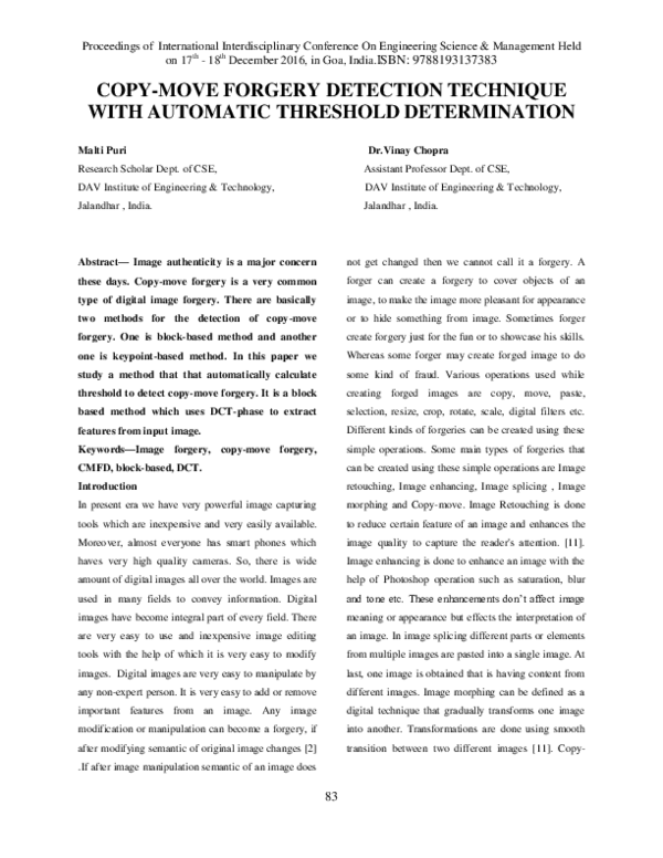 Pdf Copy Move Forgery Detection Technique With Automatic Threshold
