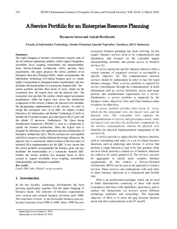 (PDF) A Service Portfolio for an Enterprise Resource Planning