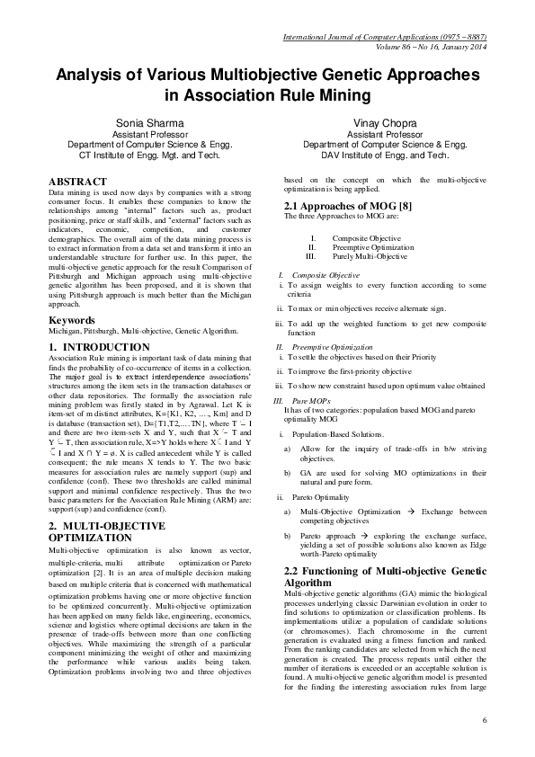 Analysis of Various Multiobjective Genetic Approaches in Association Rule Mining