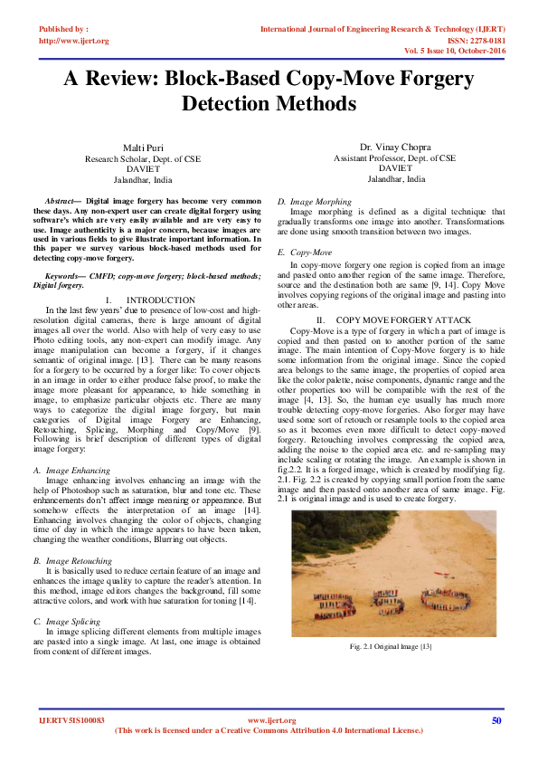 Pdf A Review Block Based Copy Move Forgery Detection Methods