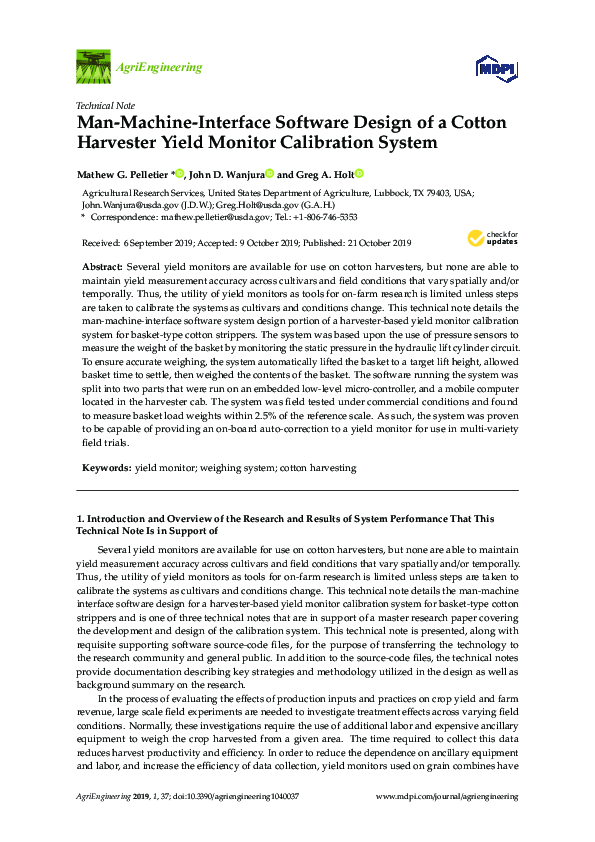(PDF) Man-Machine-Interface Software Design of a Cotton Harvester Yield Monitor Calibration System
