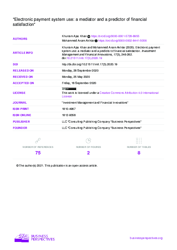 (PDF) Electronic payment system use: a mediator and a predictor of financial satisfaction