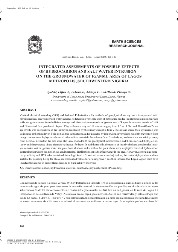 (PDF) Integrated Assessments of Possible Effects of Hydrocarbon and Salt Water Intrusion on the ...
