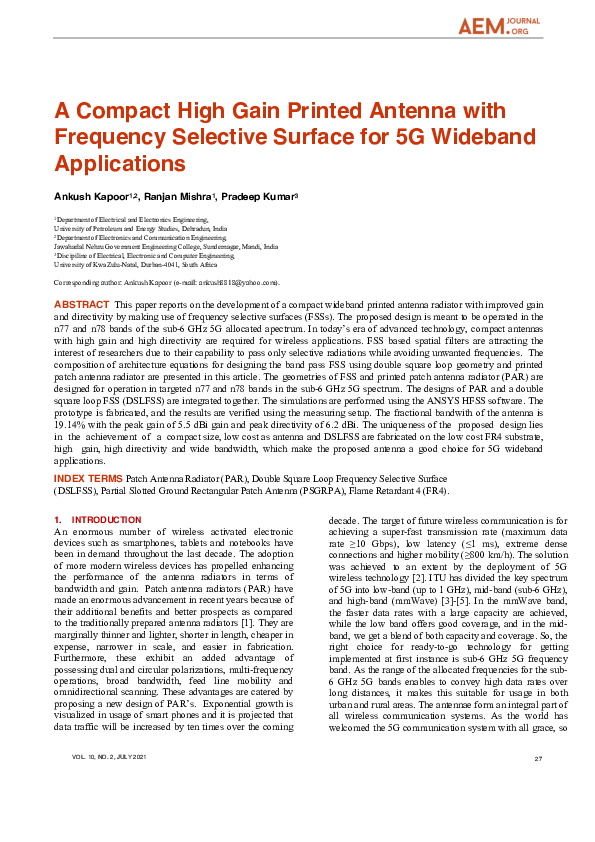 (PDF) A Compact High Gain Printed Antenna with Frequency Selective Surface for 5G Wideband ...