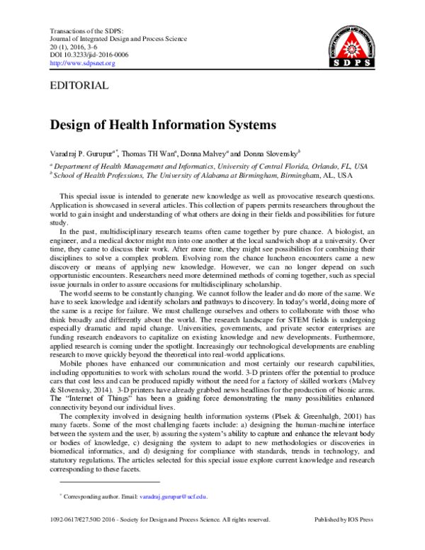 (PDF) Design of Health Information Systems