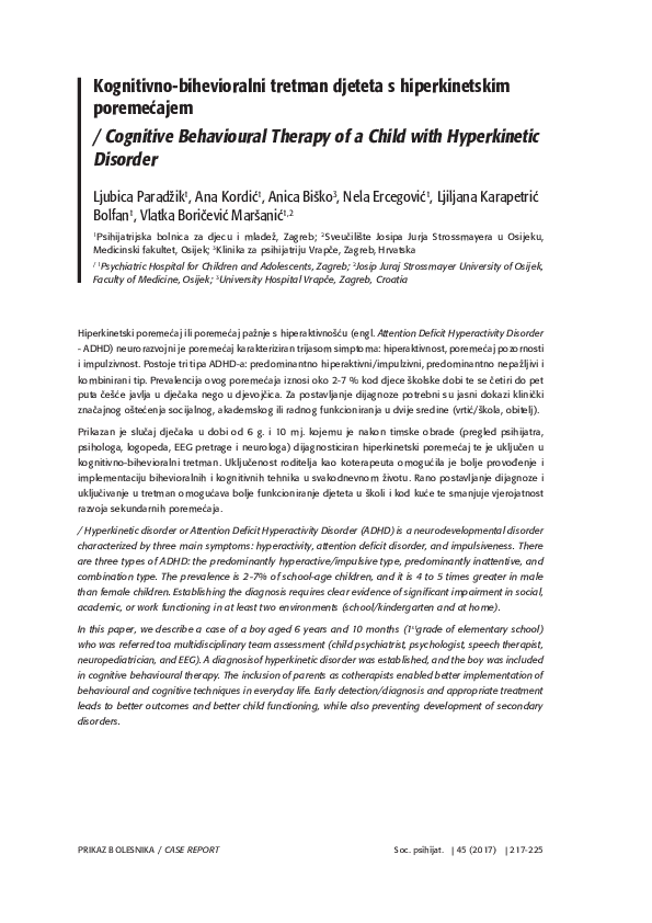 (PDF) Cognitive Behavioural Therapy of a Child with Hyperkinetic Disorder