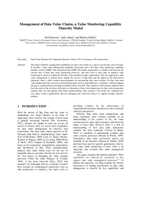 (PDF) Management of Data Value Chains, a Value Monitoring Capability ...
