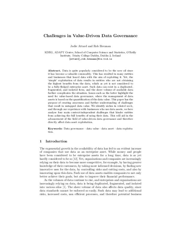 (PDF) Challenges in Value-Driven Data Governance