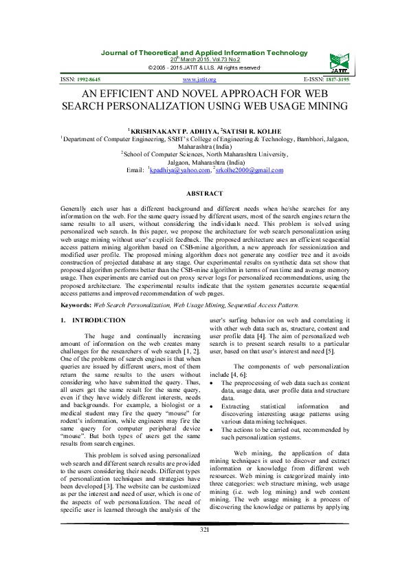 Pdf Novel Web Search Personalization Via Mining