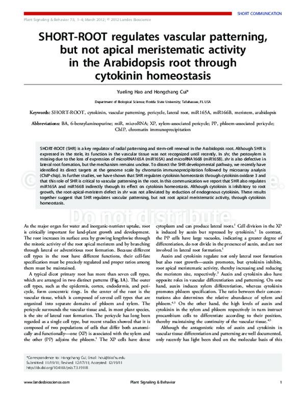 (PDF) SHORT-ROOT regulates vascular patterning, but not apical ...
