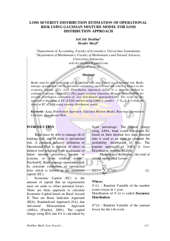 (PDF) Loss Severity Distribution Estimation of Operational Risk Using ...