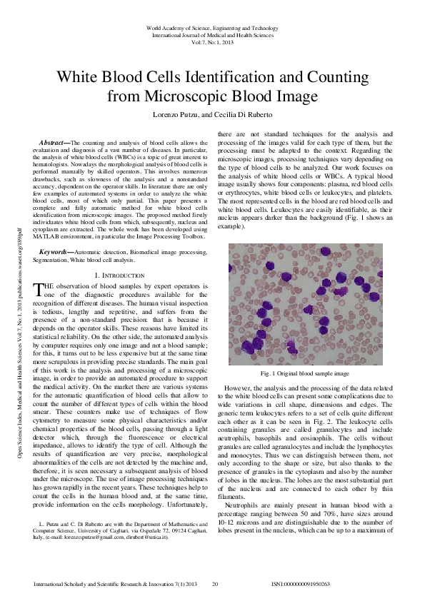 (PDF) White Blood Cells Identification and Counting from Microscopic ...