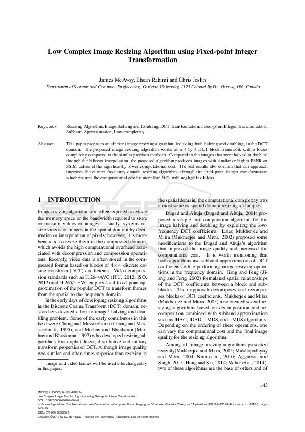 Pdf Low Complex Image Resizing Algorithm Using Fixed Point Integer Transformation