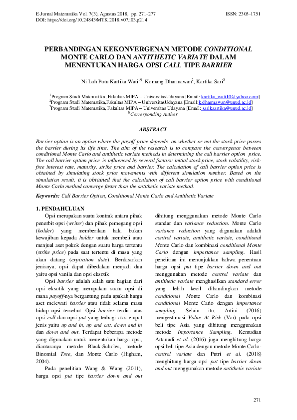 (PDF) Perbandingan Kekonvergenan Metode Conditional Monte Carlo Dan ...