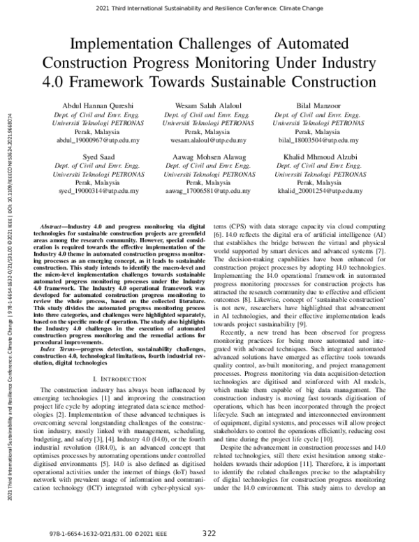 (PDF) Implementation Challenges of Automated Construction Progress ...