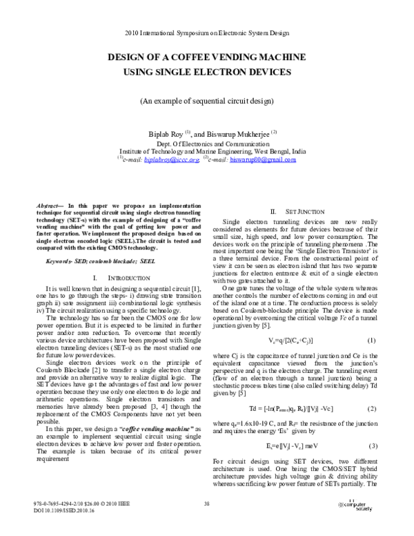 (PDF) Design of a Coffee Vending Machine Using Single Electron Devices ...