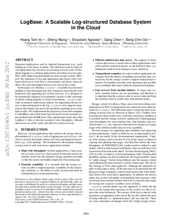 Pdf Logbase A Scalable Log Structured Database System In The Cloud