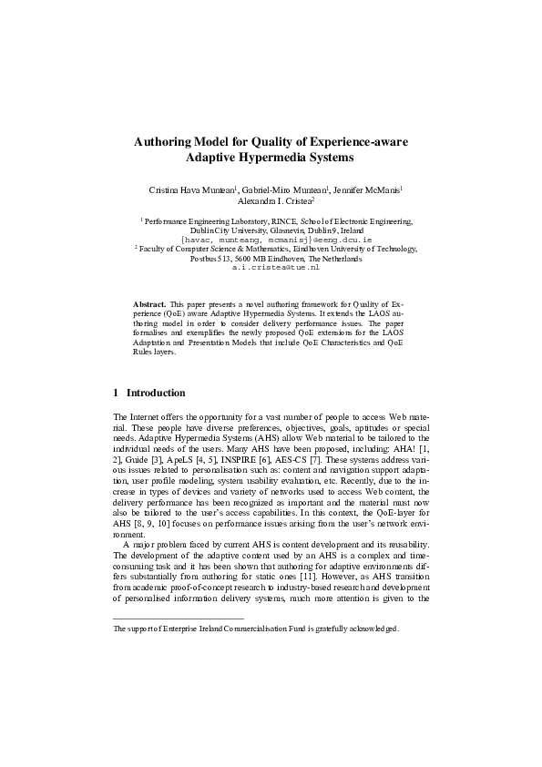(PDF) Authoring model for quality of experience-aware adaptive hypermedia systems