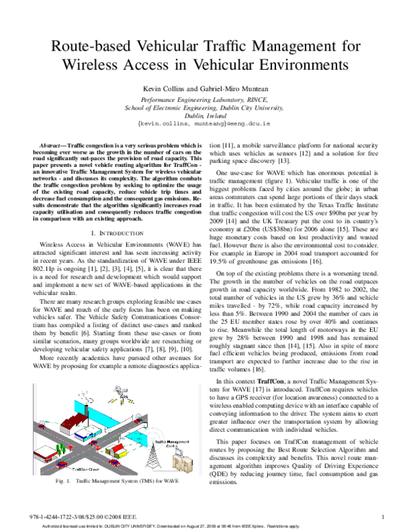 (PDF) Route-Based Vehicular Traffic Management for Wireless Access in ...