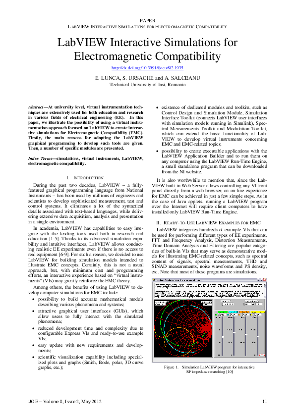 (PDF) LabVIEW Interactive Simulations for Electromagnetic Compatibility